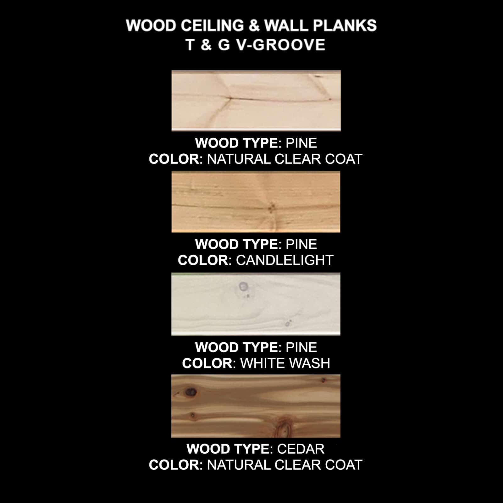 Pine & Cedar T&G V-Groove | Pre-Finished Ceiling & Wall Plank Samples